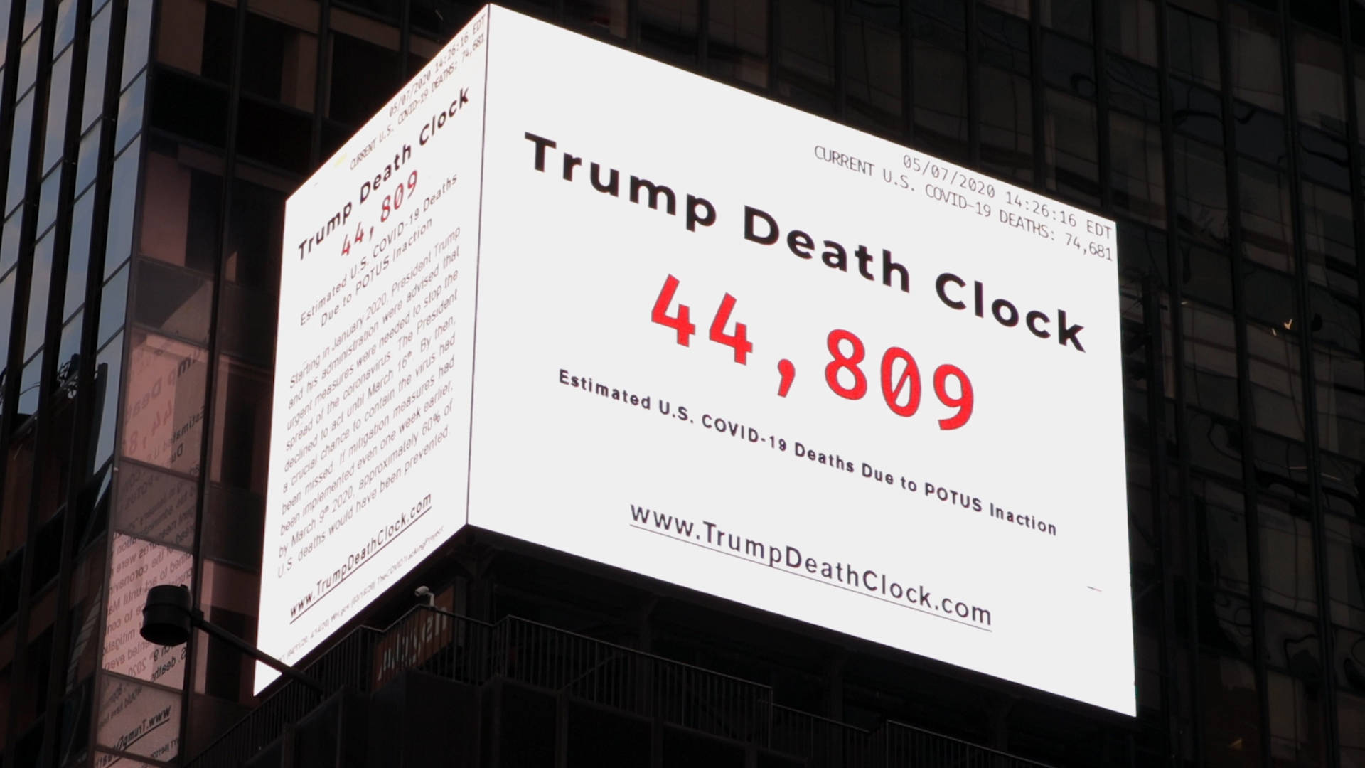 Trump Death Clock: Times Square Billboard Tallies Lives Lost to COVID ...