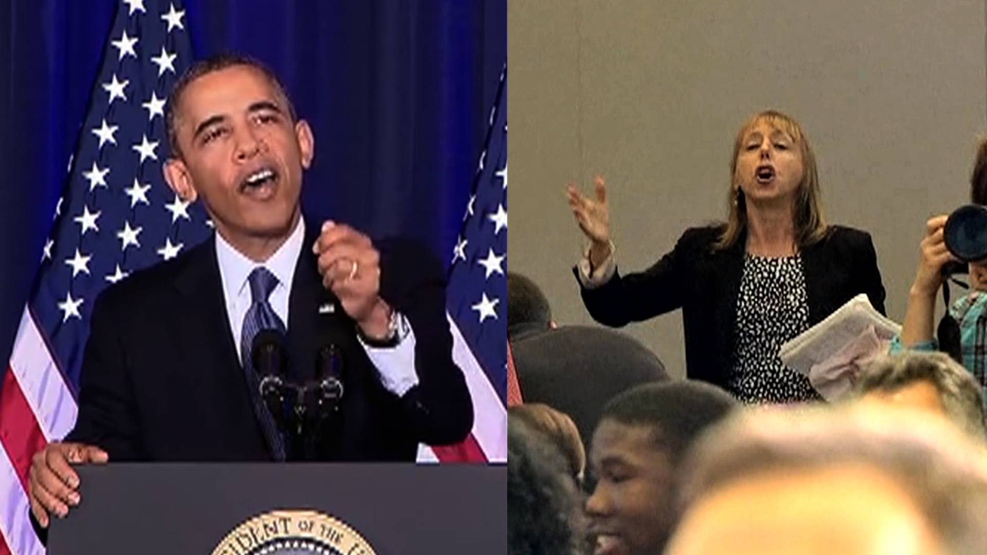 Medea Benjamin v. President Obama: CodePink Founder Disrupts Speech ...